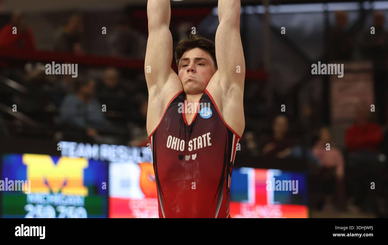 Ohio State gymnast Noah Copeland competes during an NCAA gymnastics ...