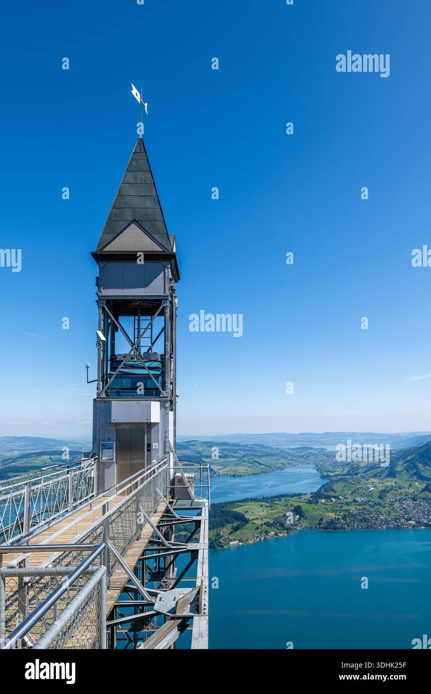 The historical Hammetschwand Elevator above Lake Lucerne and a part of ...