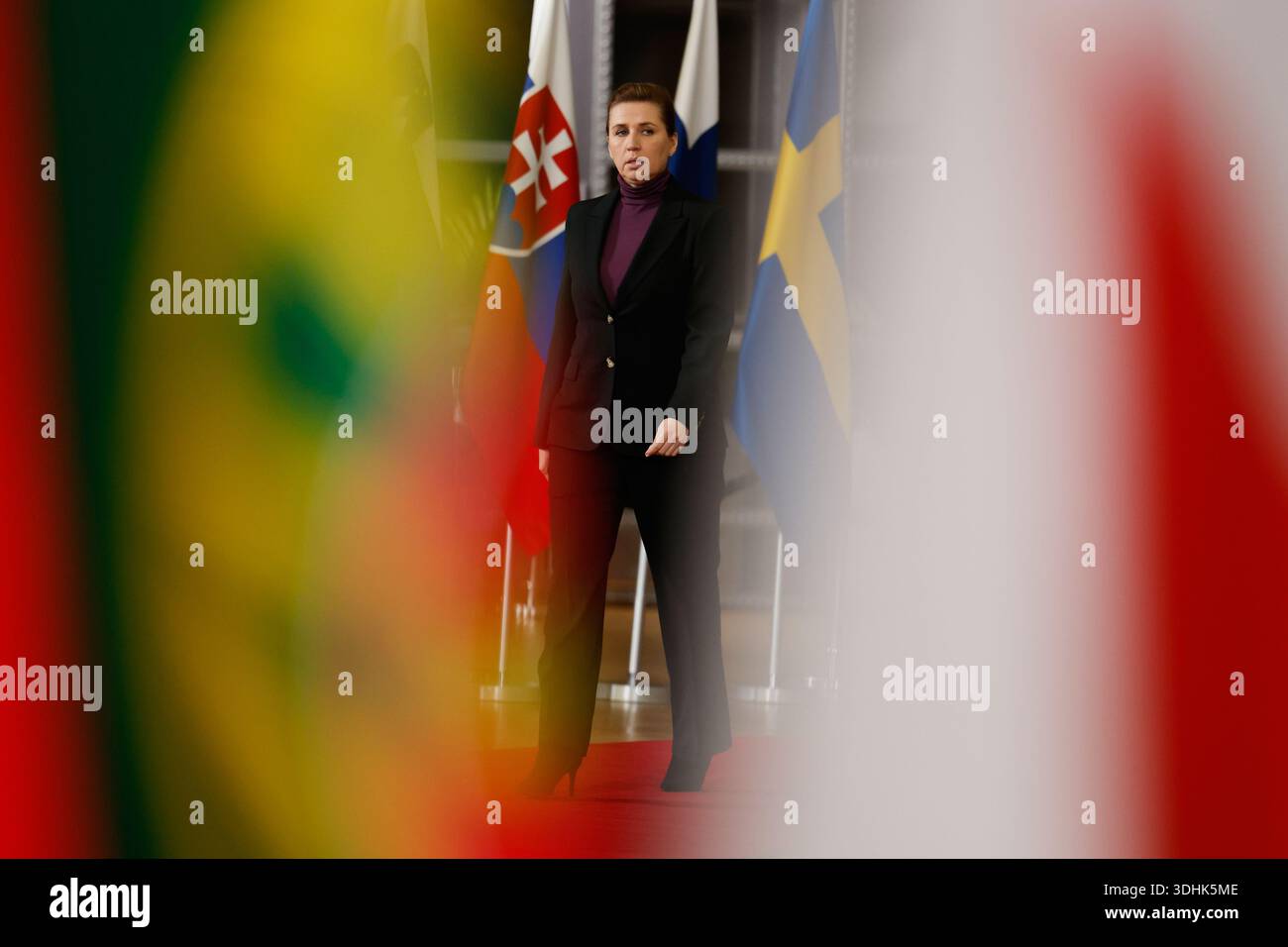 Denmark's Prime Minister Mette Frederiksen arrives for the EU summit in ...