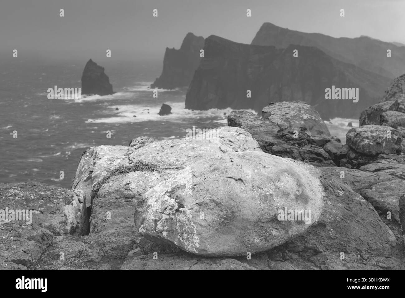 Volcanic atlantic coastline rock Black and White Stock Photos & Images ...