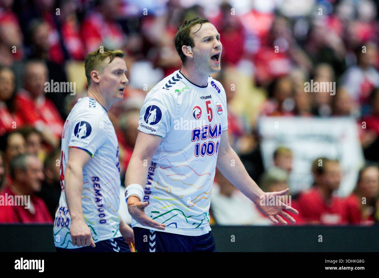 Herning, Denmark 20260122. Norway's August Pedersen and Sander Sagosen ...