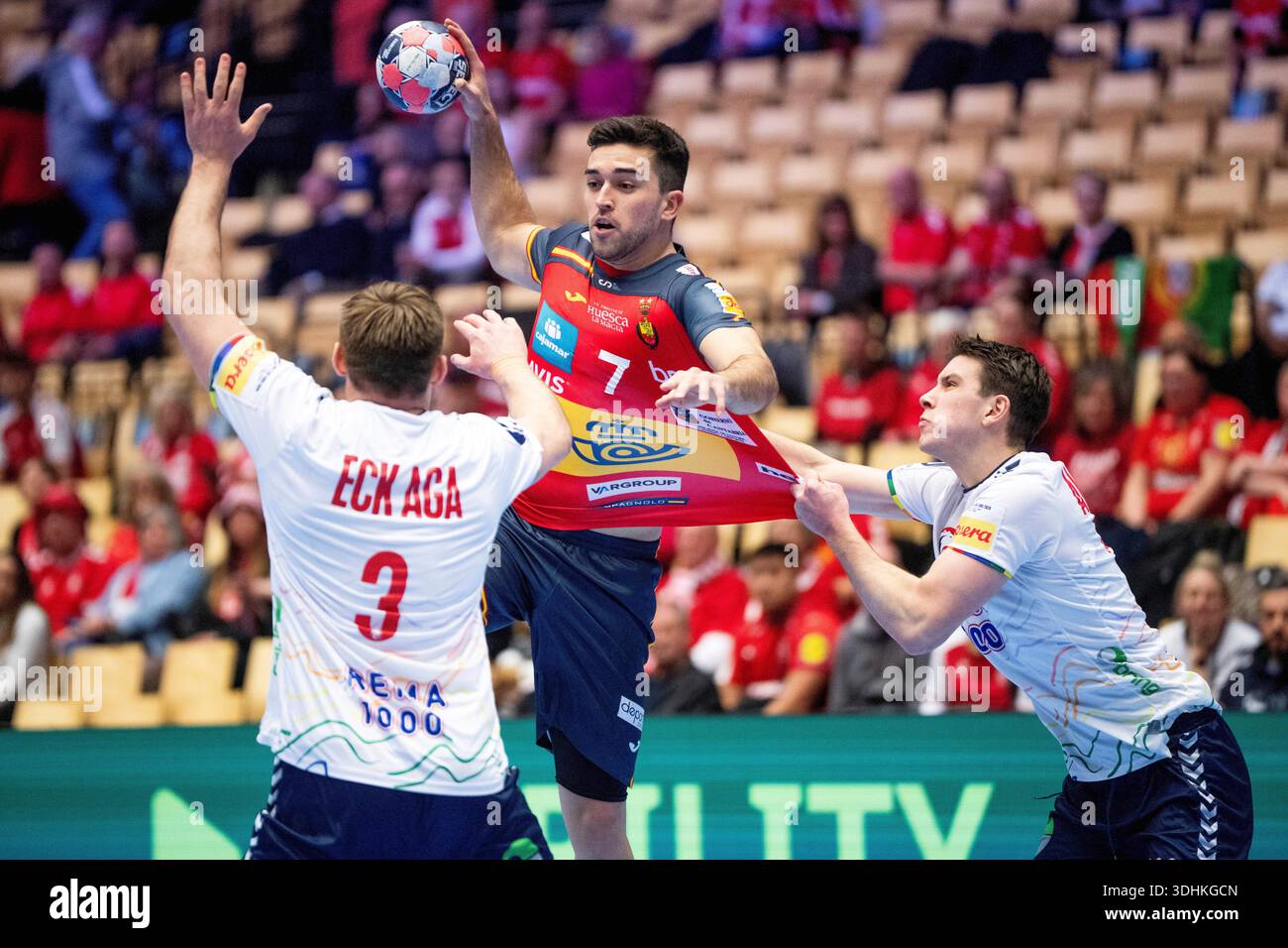 Spain's Jan Gurri in action with Norway's Vetle Eck Aga and Patrick ...