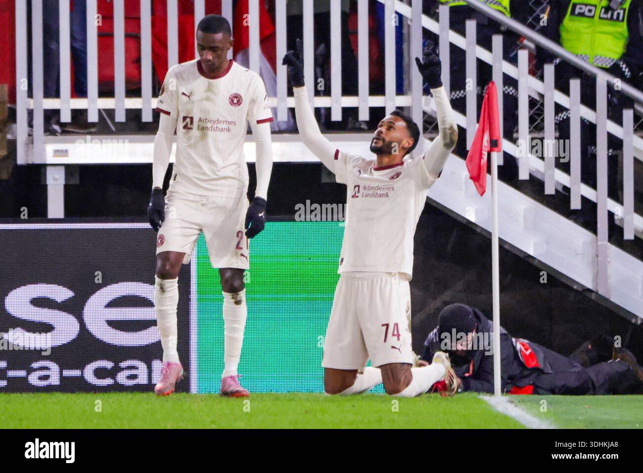 Bergen 20260122. FC Midtjylland cheers after scoring by Júnior Brumado ...