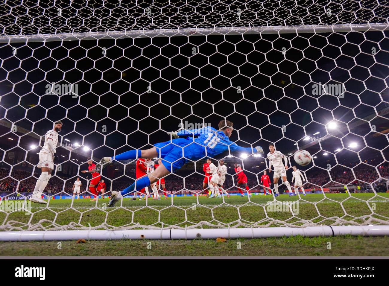 Bergen 20260122. Brann's Noah Holm scores in the UEFA Europa League ...