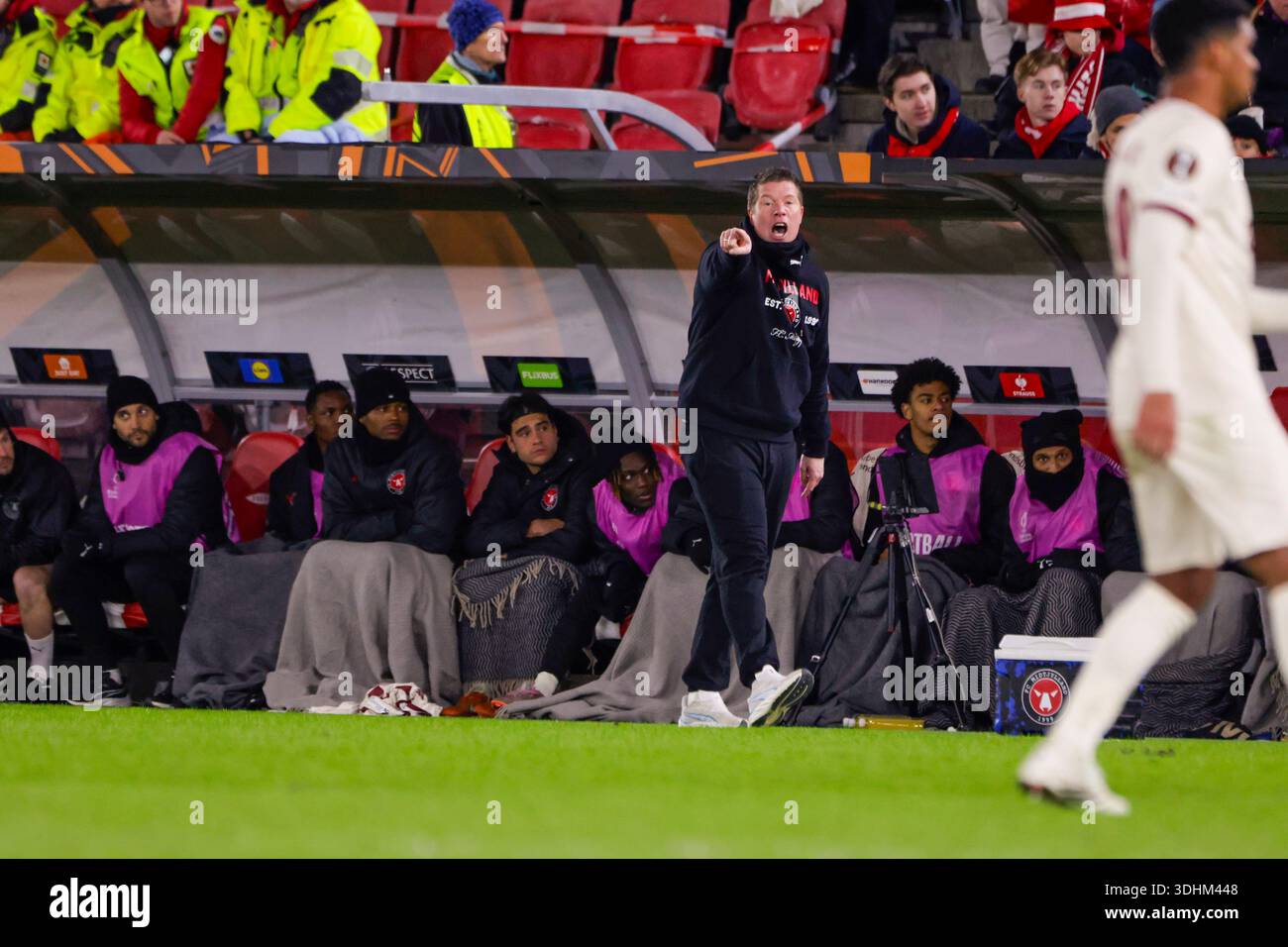 Bergen 20260122. FC Midtjylland coach Mike Tullberg in the UEFA Europa ...