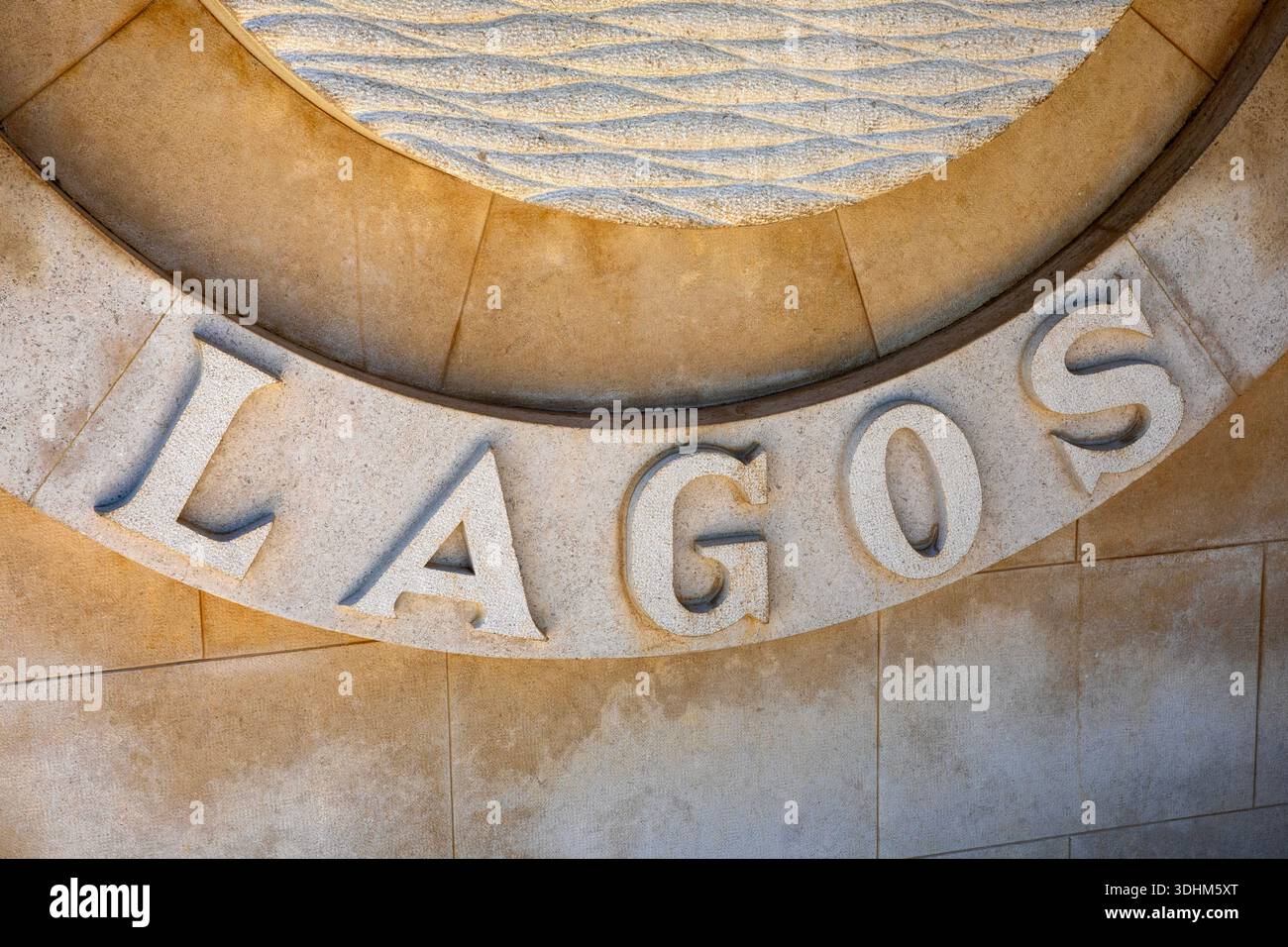 Lagos, Portugal - September 23rd 2025: Close-up of the word LAGOS, on ...