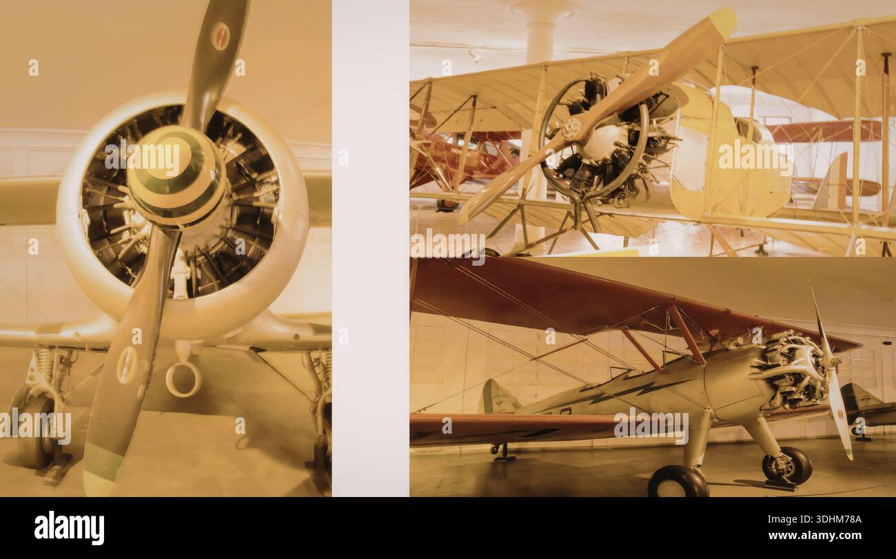 A detailed close-up of a vintage aircraft propeller is shown alongside ...