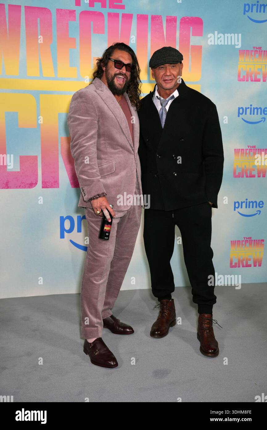 Jason Momoa and Dave Bautista (right) attend The Wrecking Crew UK ...