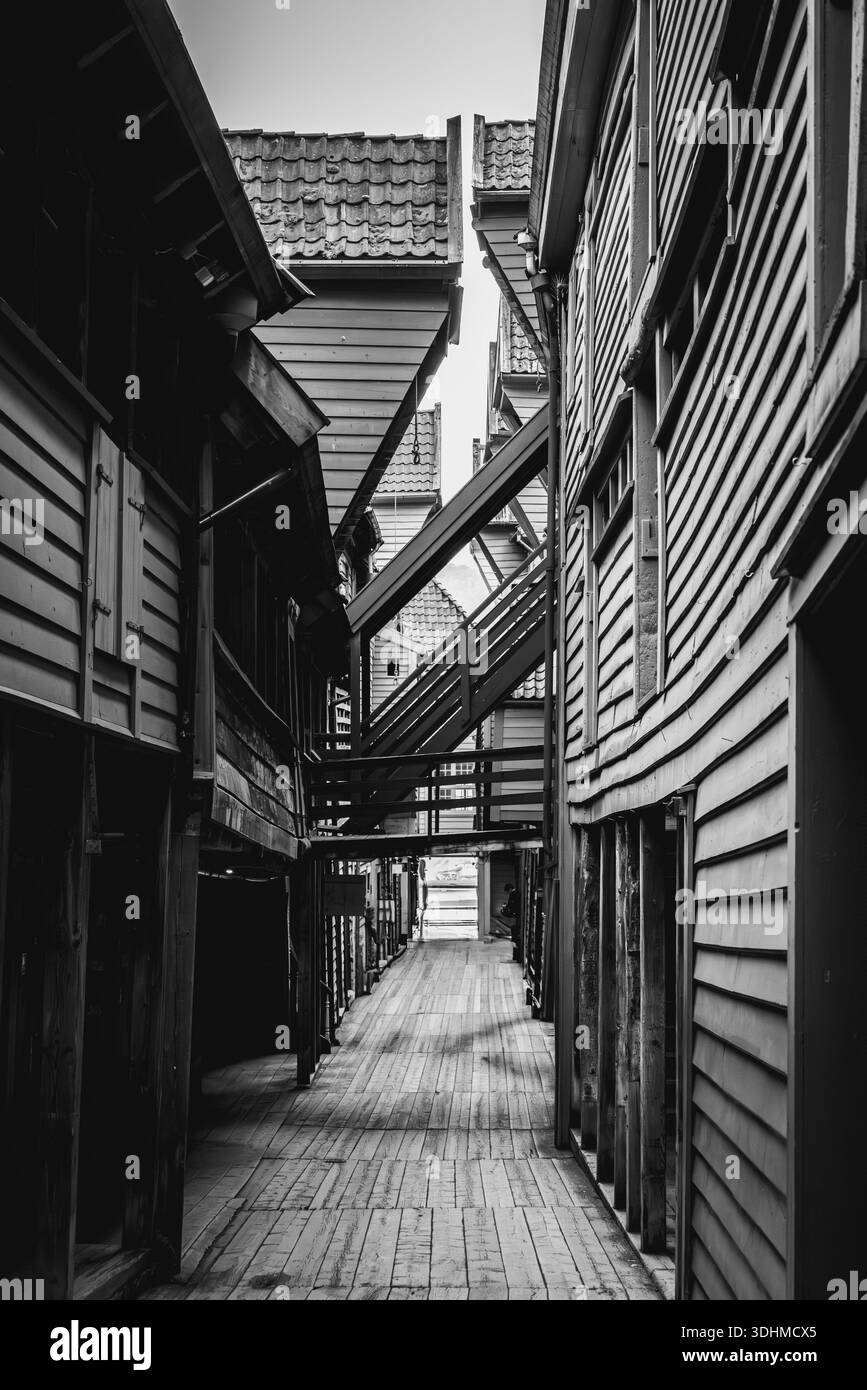 Architectural detail of the famous historic docks houses of Bryggen in ...