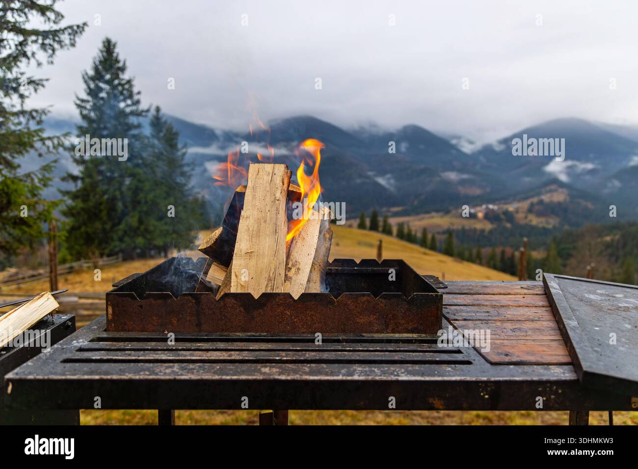 Fire burns in barbecue countryside hi-res stock photography and images ...