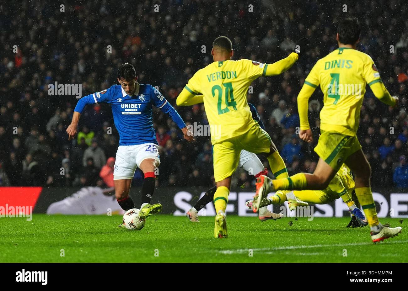 Rangers' Bojan Miovski attempts a backheel shot during the UEFA Europa ...
