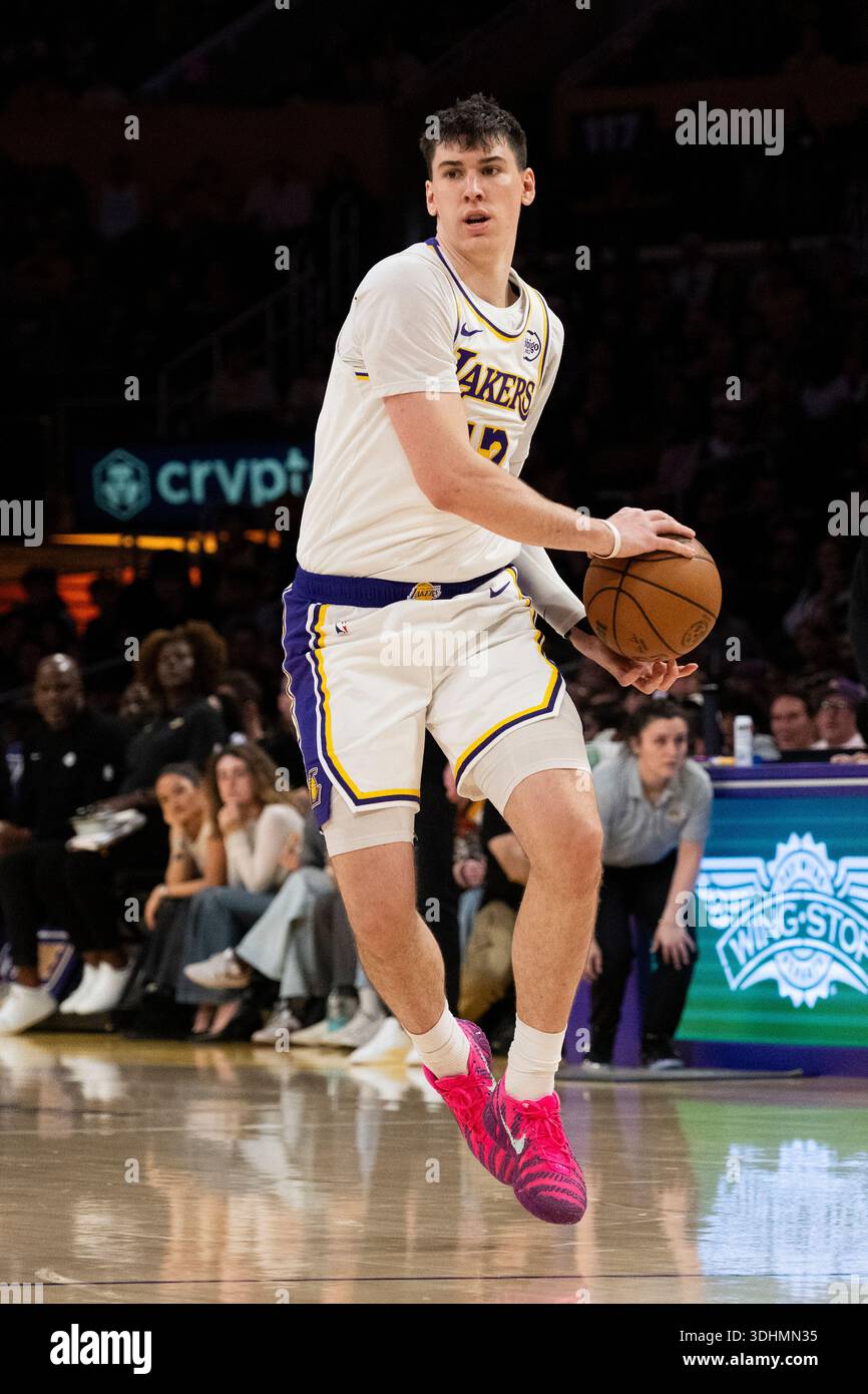 Los Angeles Lakers forward Jake LaRavia (12) ;dribbles during an NBA ...