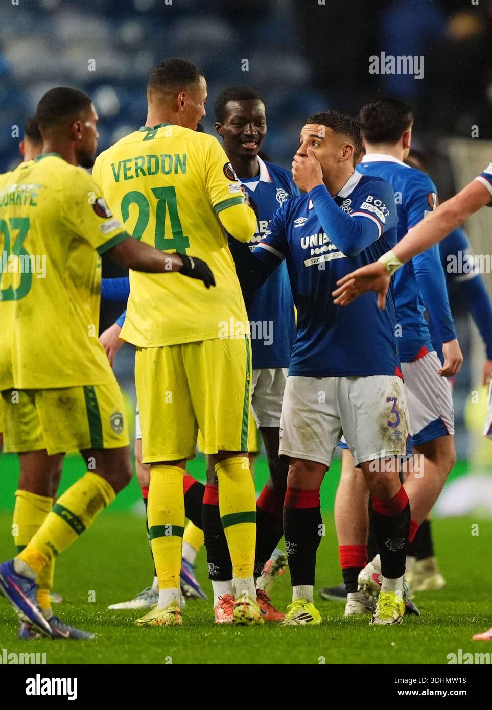 Ludogorets' Olivier Verdon shakes hands with Rangers' Max Aarons after ...