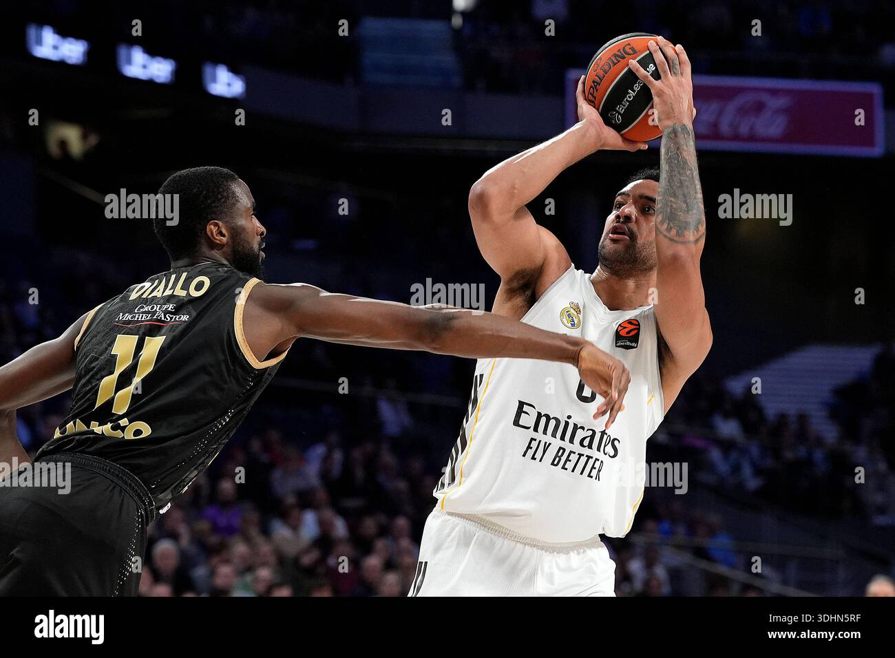 Real Madrid's Try Lyles (r) and AS Monaco's Alpha Diallo during ...