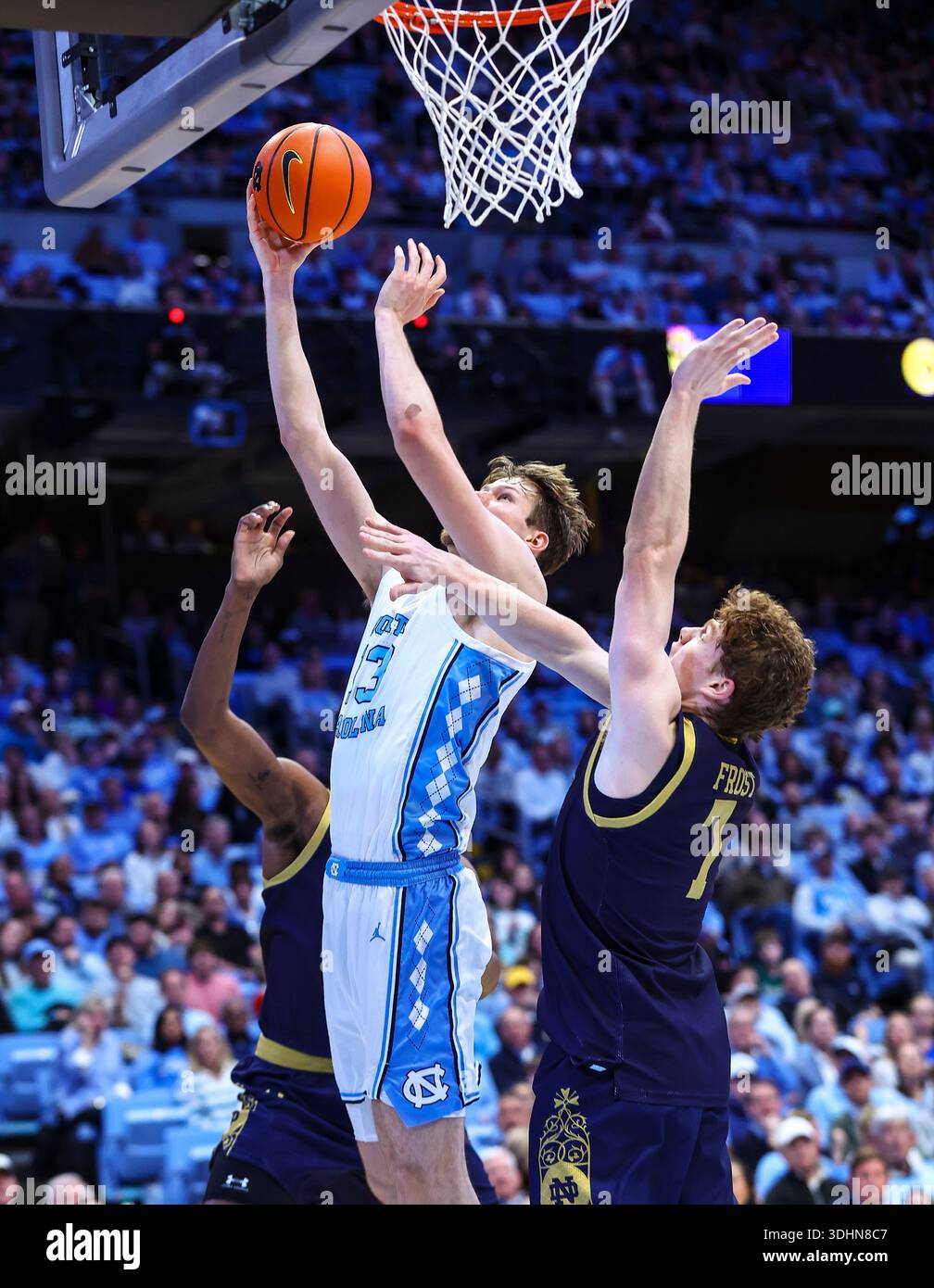 January 21, 2026: North Carolina center Henri Veesaar (13) drives to ...