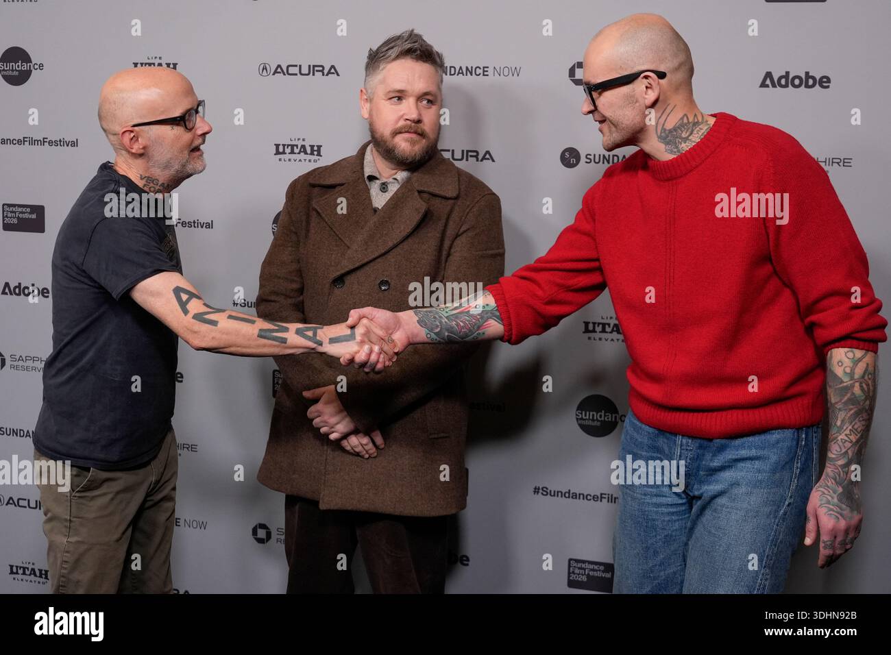 Moby, from left, Grant O'Rourke, and director Louis Paxton attend the ...