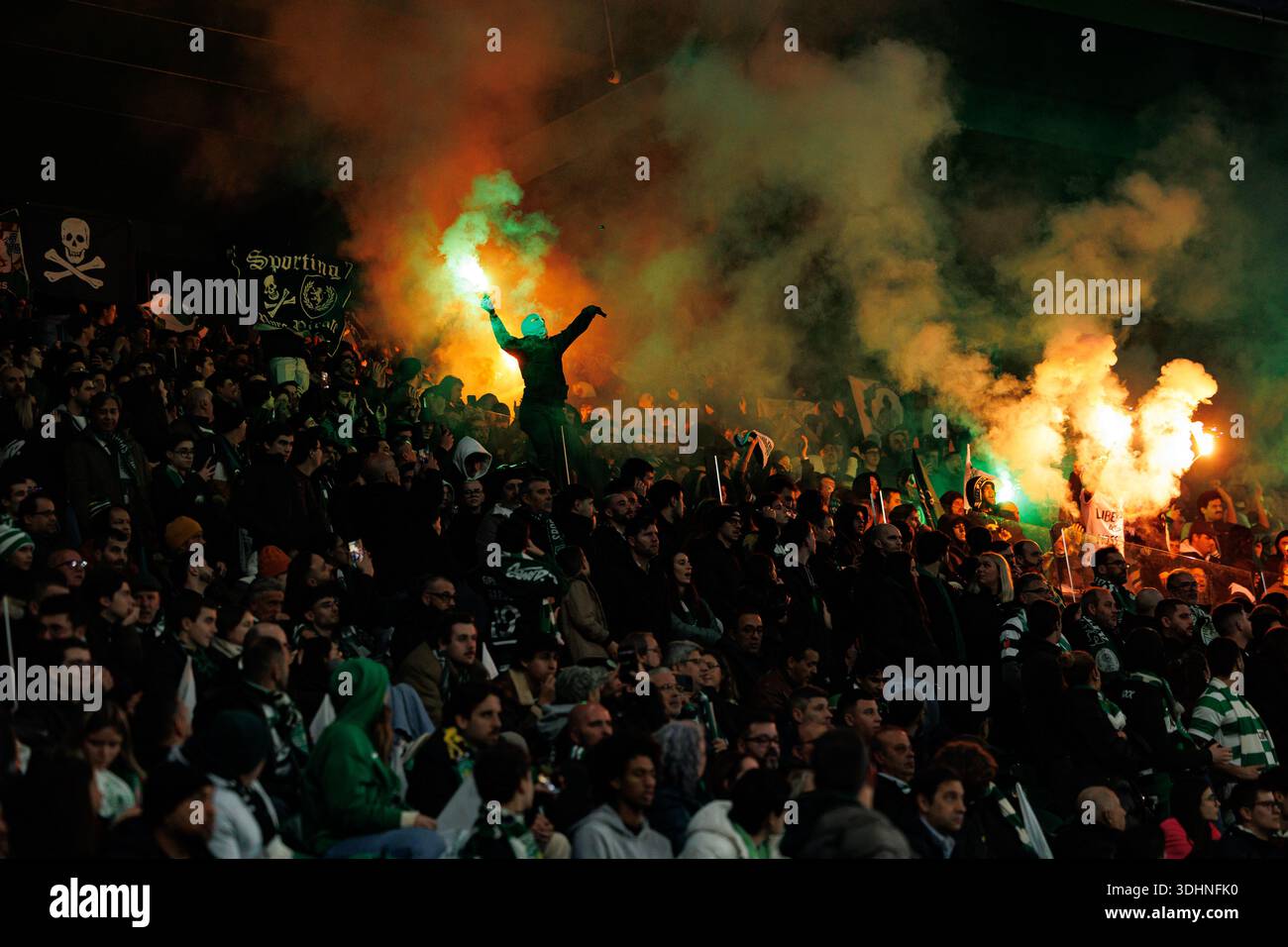 Fans of Sporting seen with flares during UEFA Champions League game ...