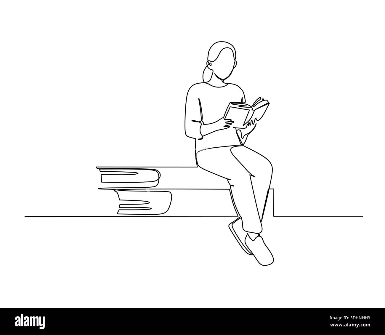 This continuous line drawing depicts a focused individual deeply ...