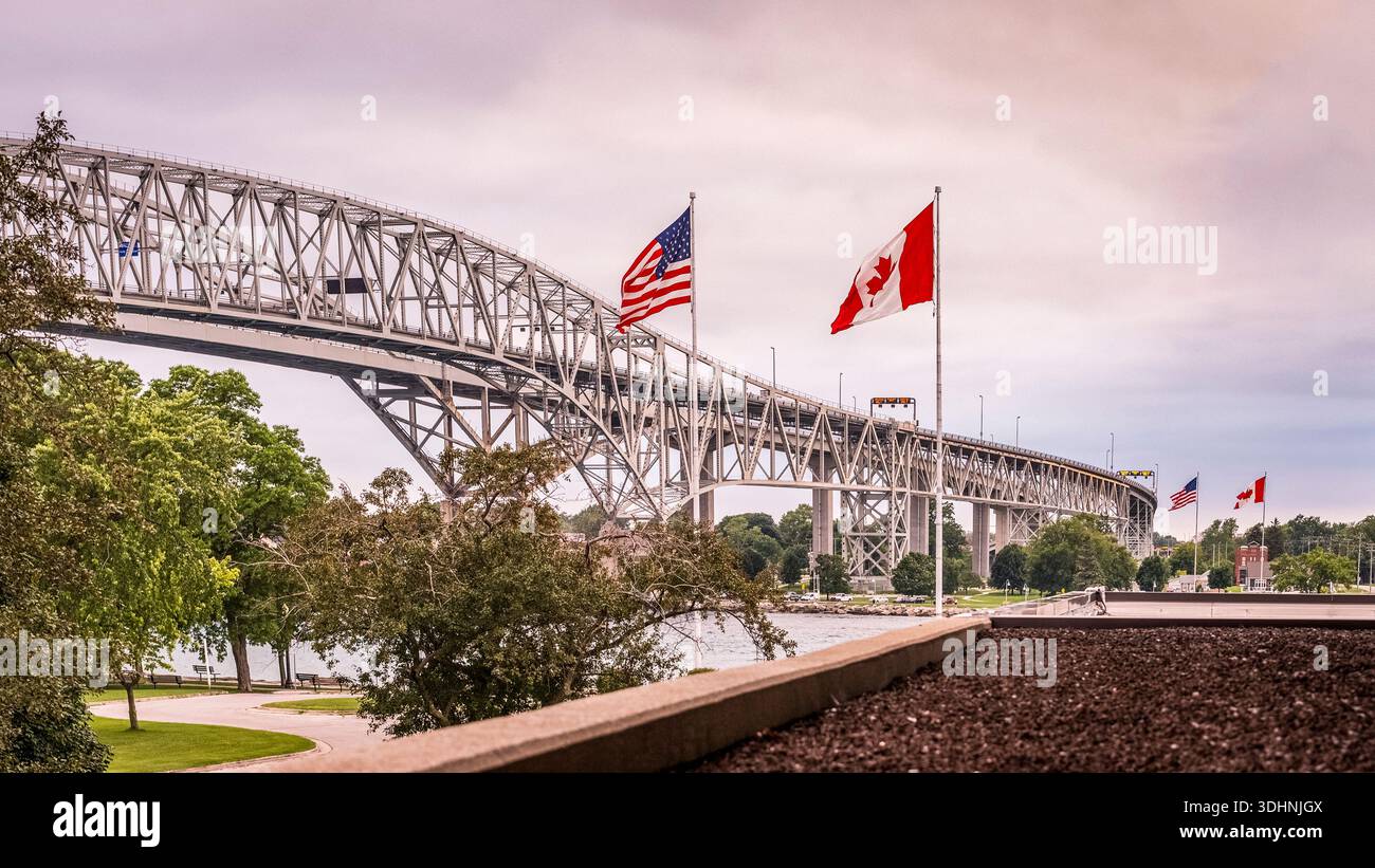 The Blue Water Bridge crossing the St. Clair River between Canada and ...