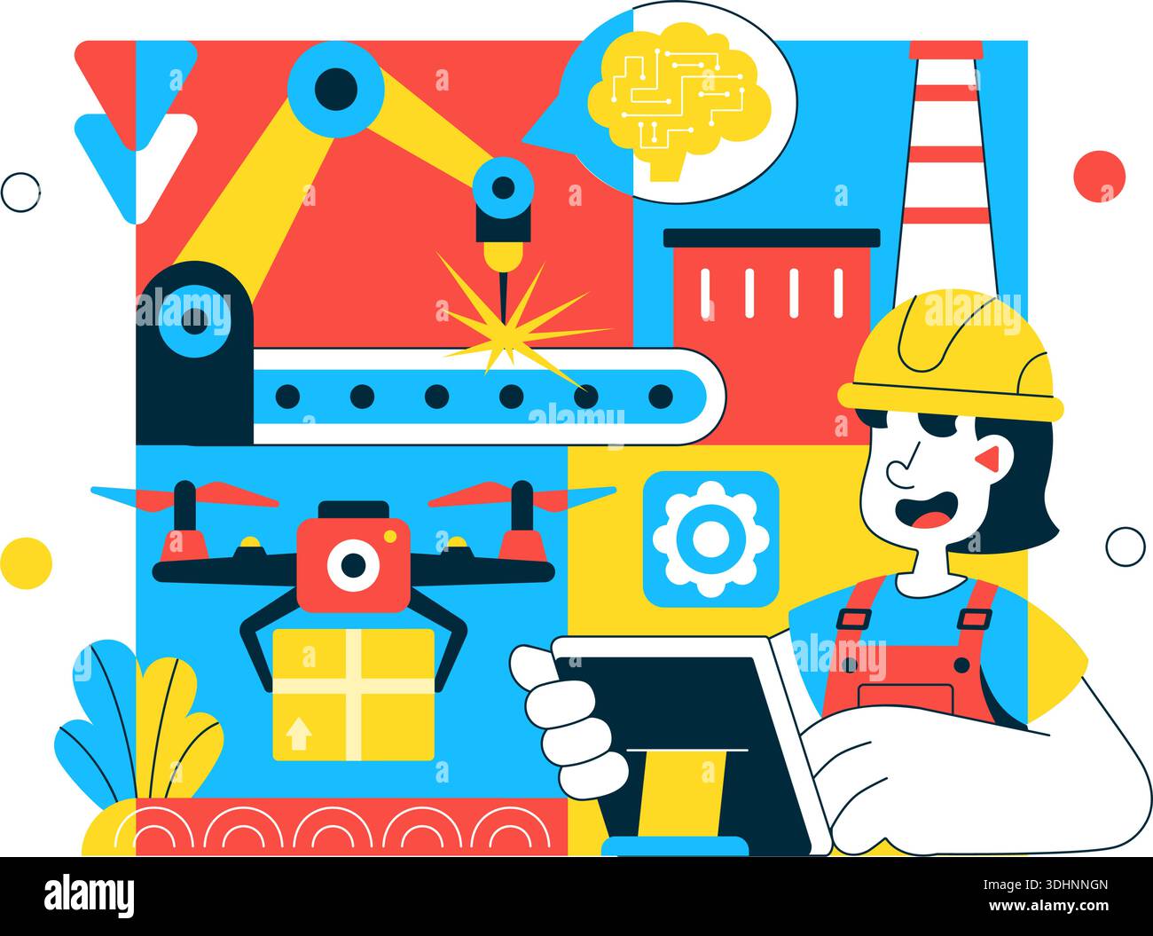 AI Robotics In Industry Vector Illustration Featuring Smart Automation ...