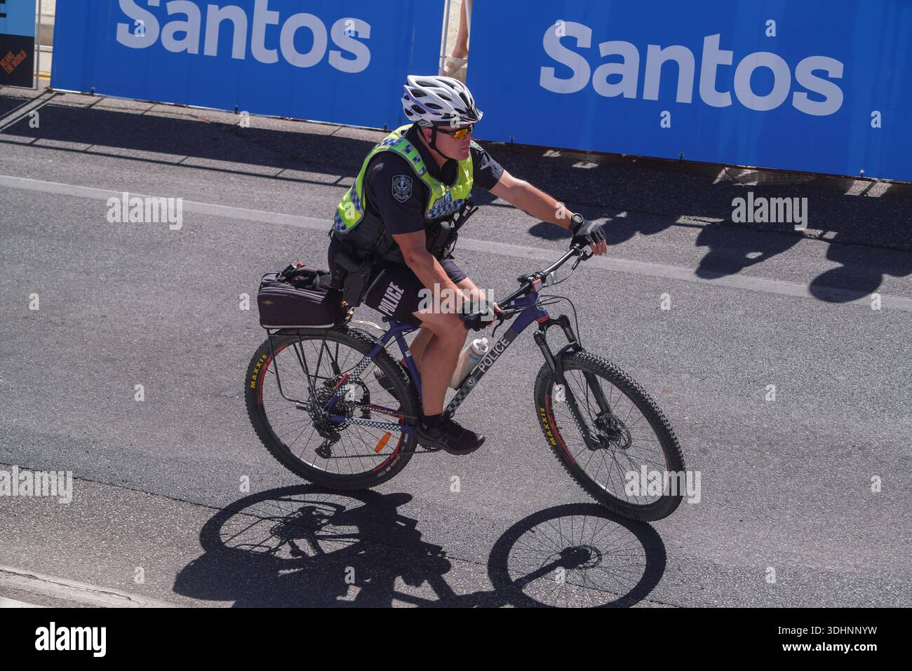 23 January 2026 South Australia police officer rides on bicycle ...
