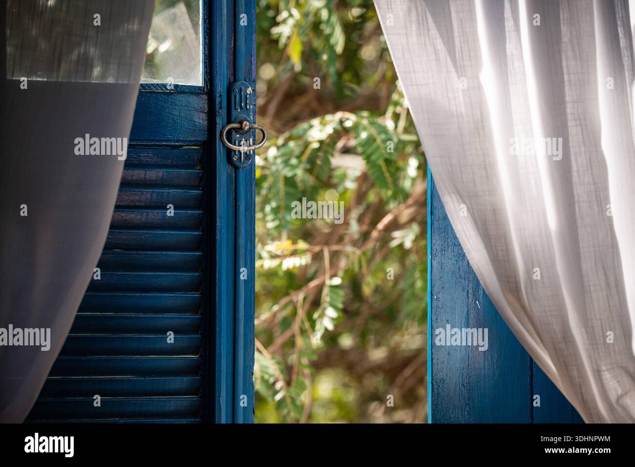Rustic Blue Window Framing Greenery in Brazil Stock Photo - Alamy