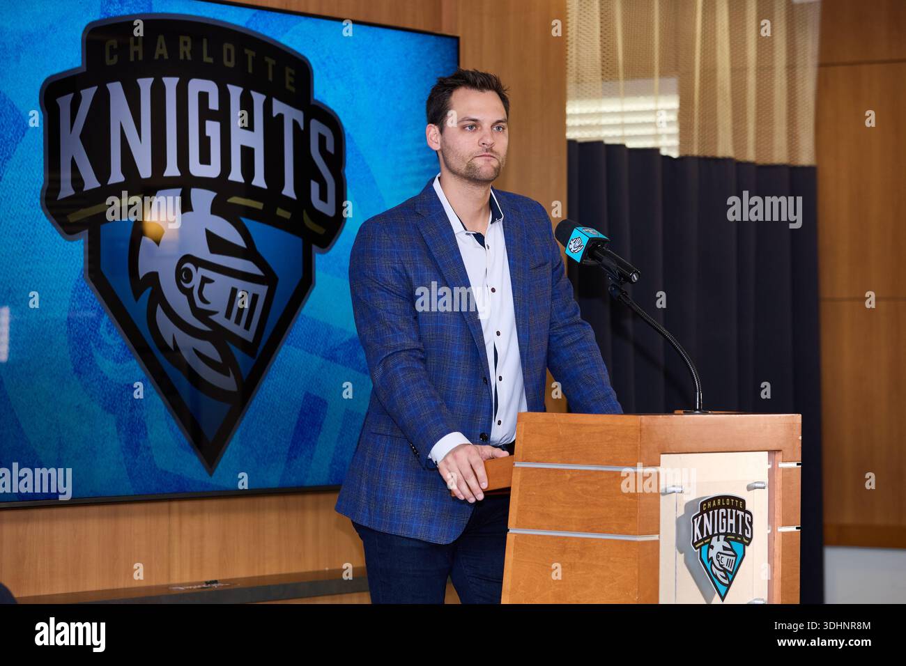 Chad Pinder addresses the press as he is introduced as the 2026 ...