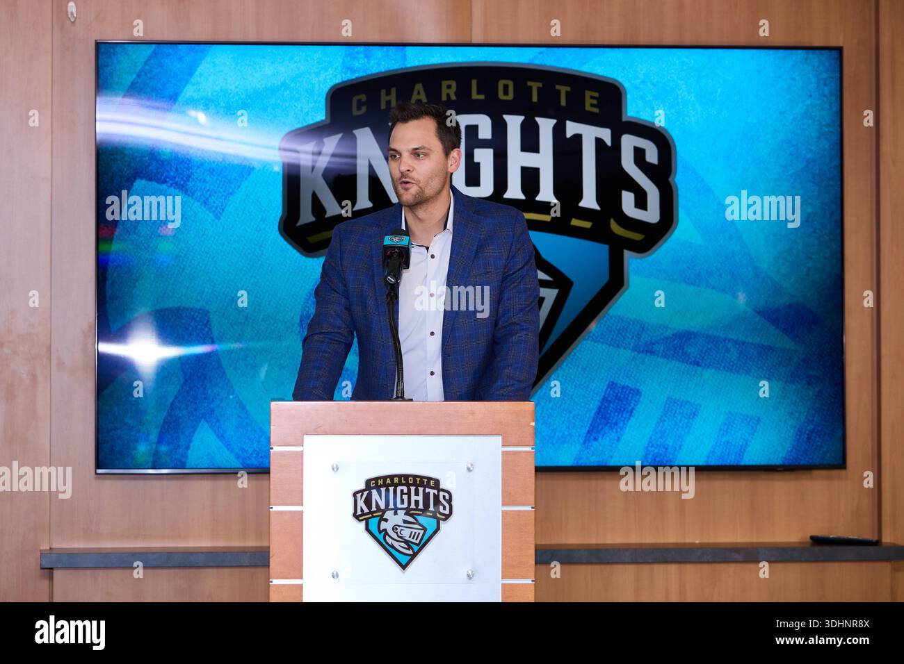 Chad Pinder addresses the press as he is introduced as the 2026 ...