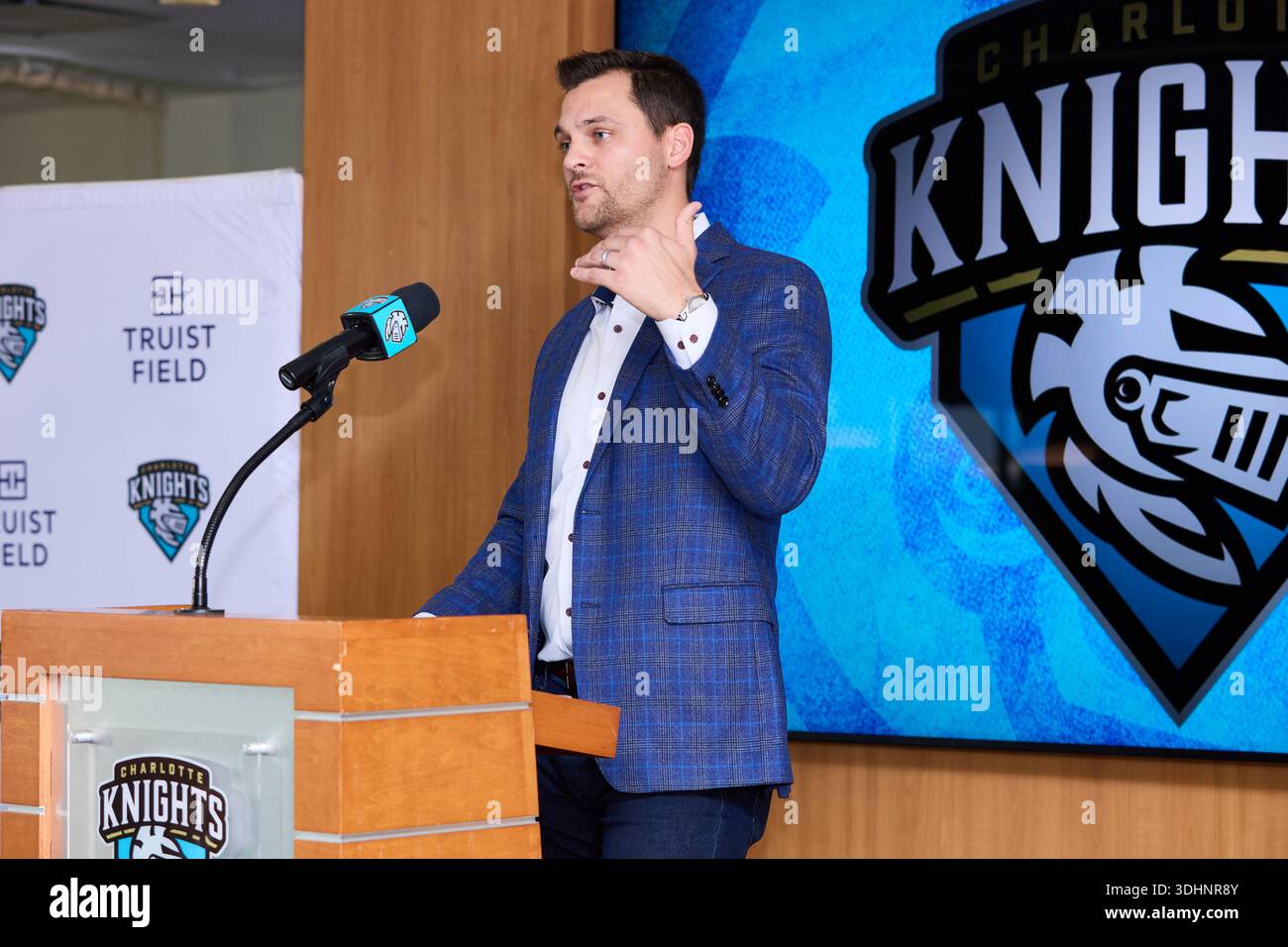 Chad Pinder addresses the press as he is introduced as the 2026 ...