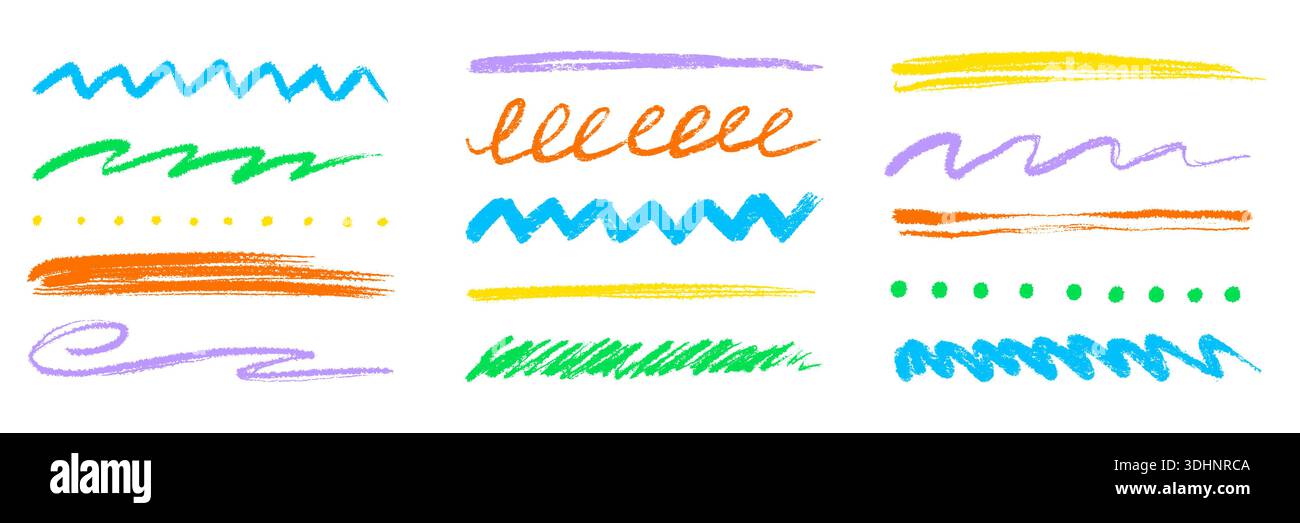 Colorful hand drawn brush strokes and underline set. Textured chalk ...