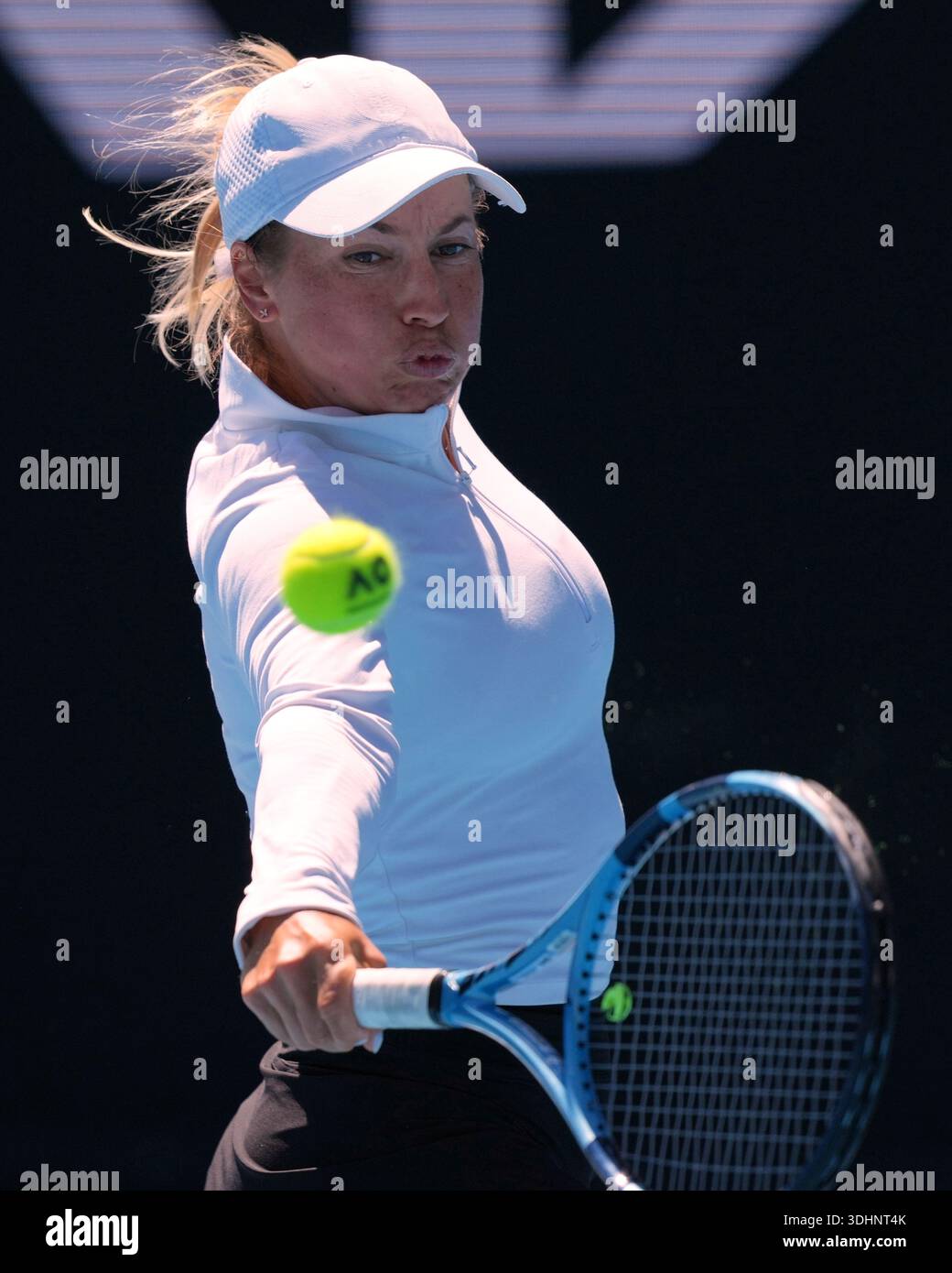 Yulia Putintseva of Kazakhstan plays a backhand return to Zeynep Sonmez ...