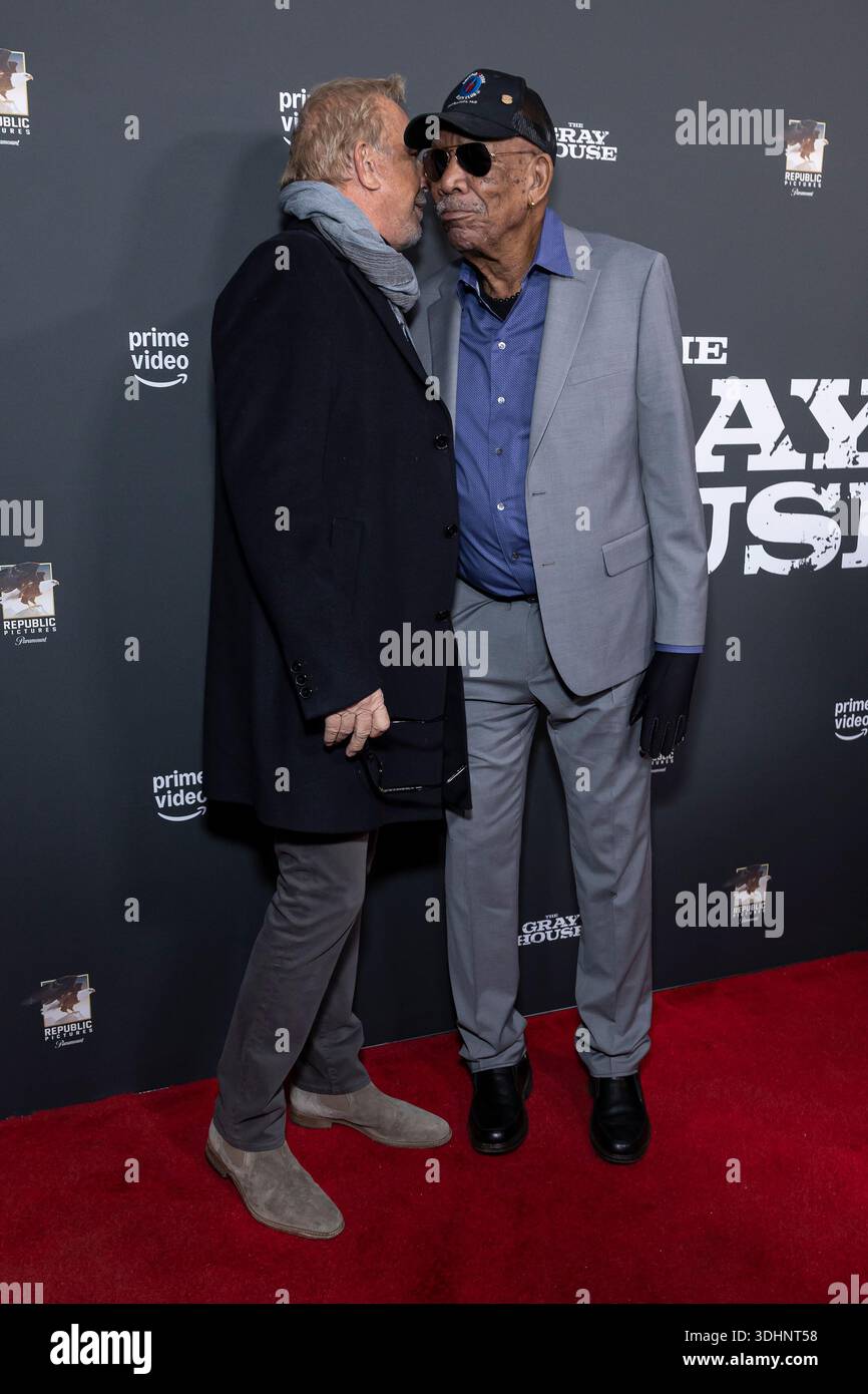 Kevin Costner and Morgan Freeman attend the arrivals of Prime Video’s ...