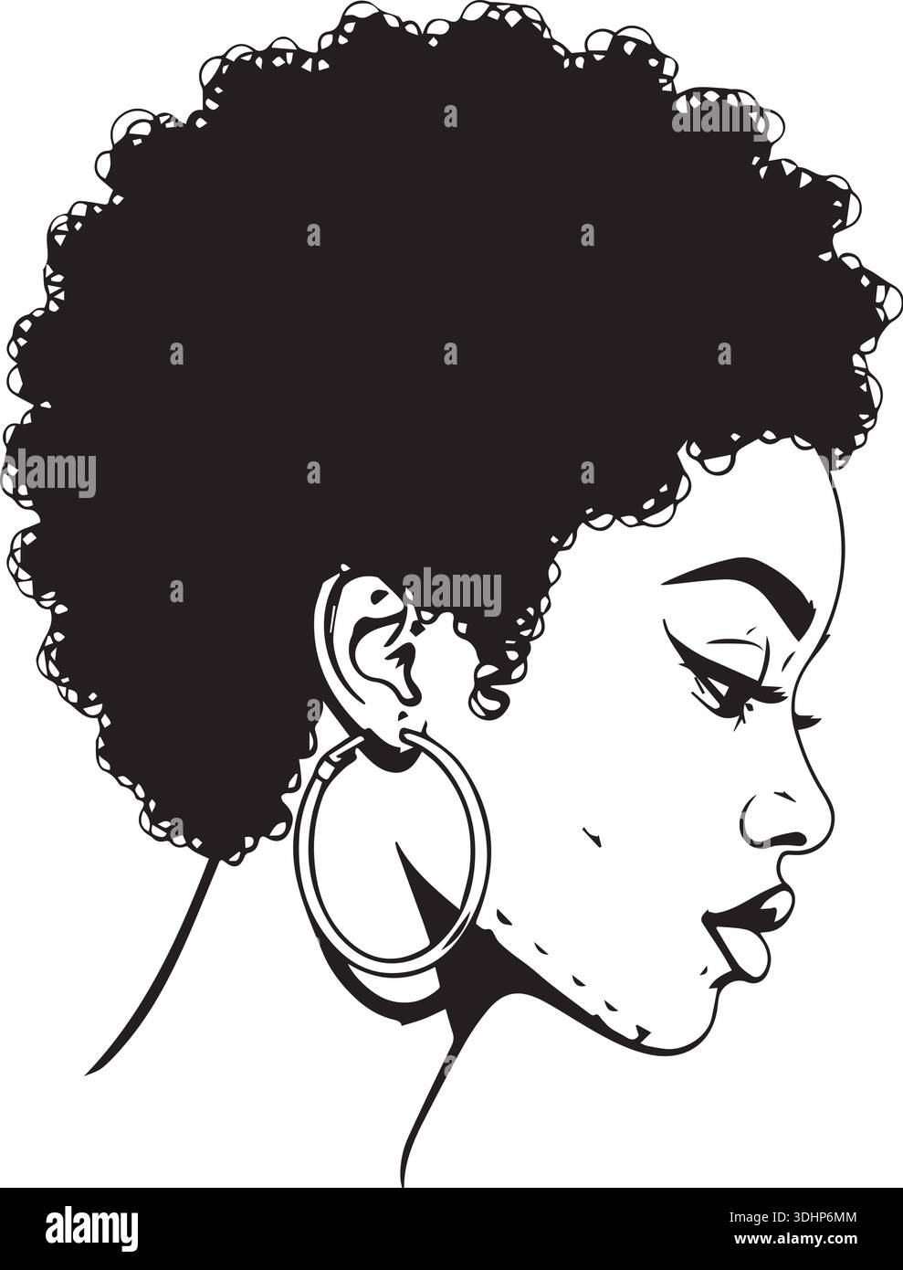 Elegant profile silhouette of an African American woman with an afro ...