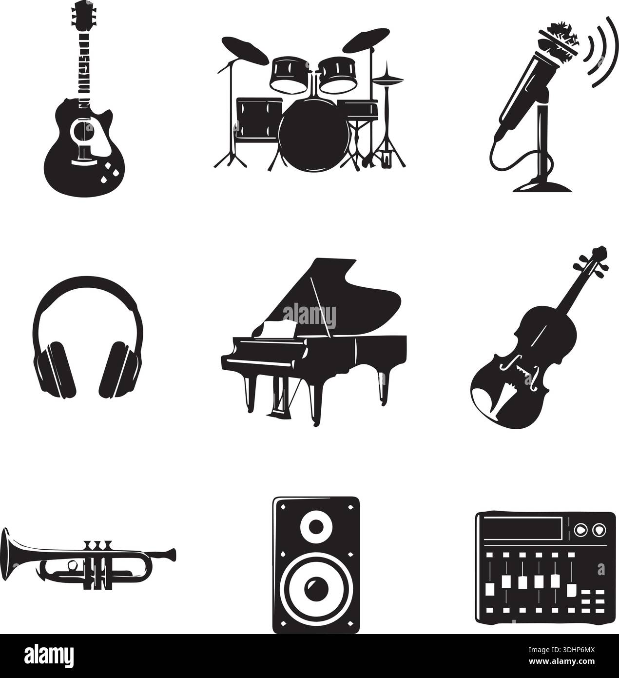 Conceptual collection of musical instrument and audio equipment ...
