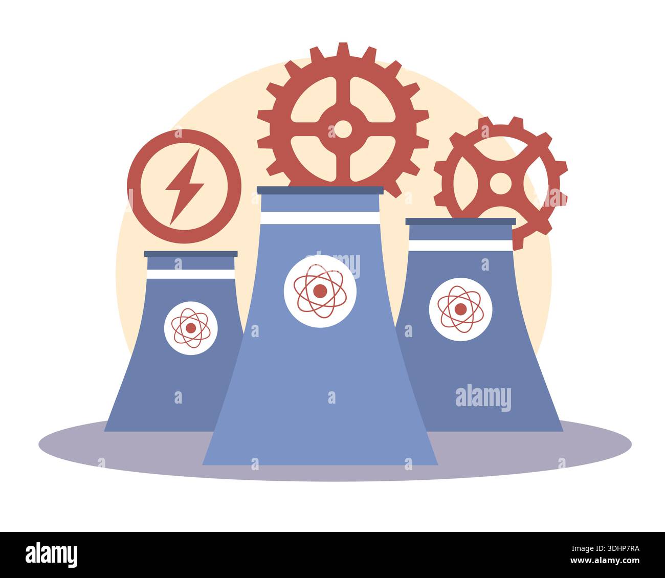 Nuclear power plant. Obtaining electricity, factory pipes that emit ...