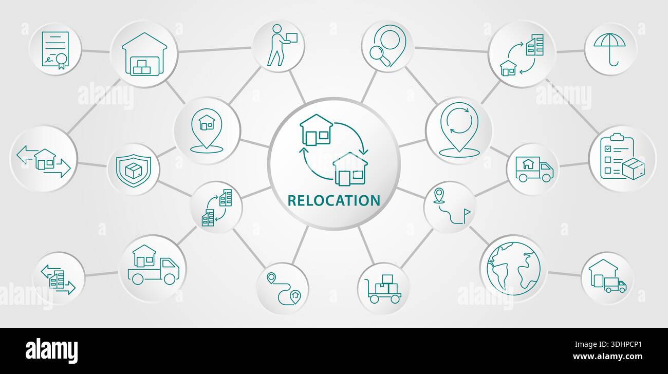 Infographic style. Vector icon set about Relocation for presentation ...
