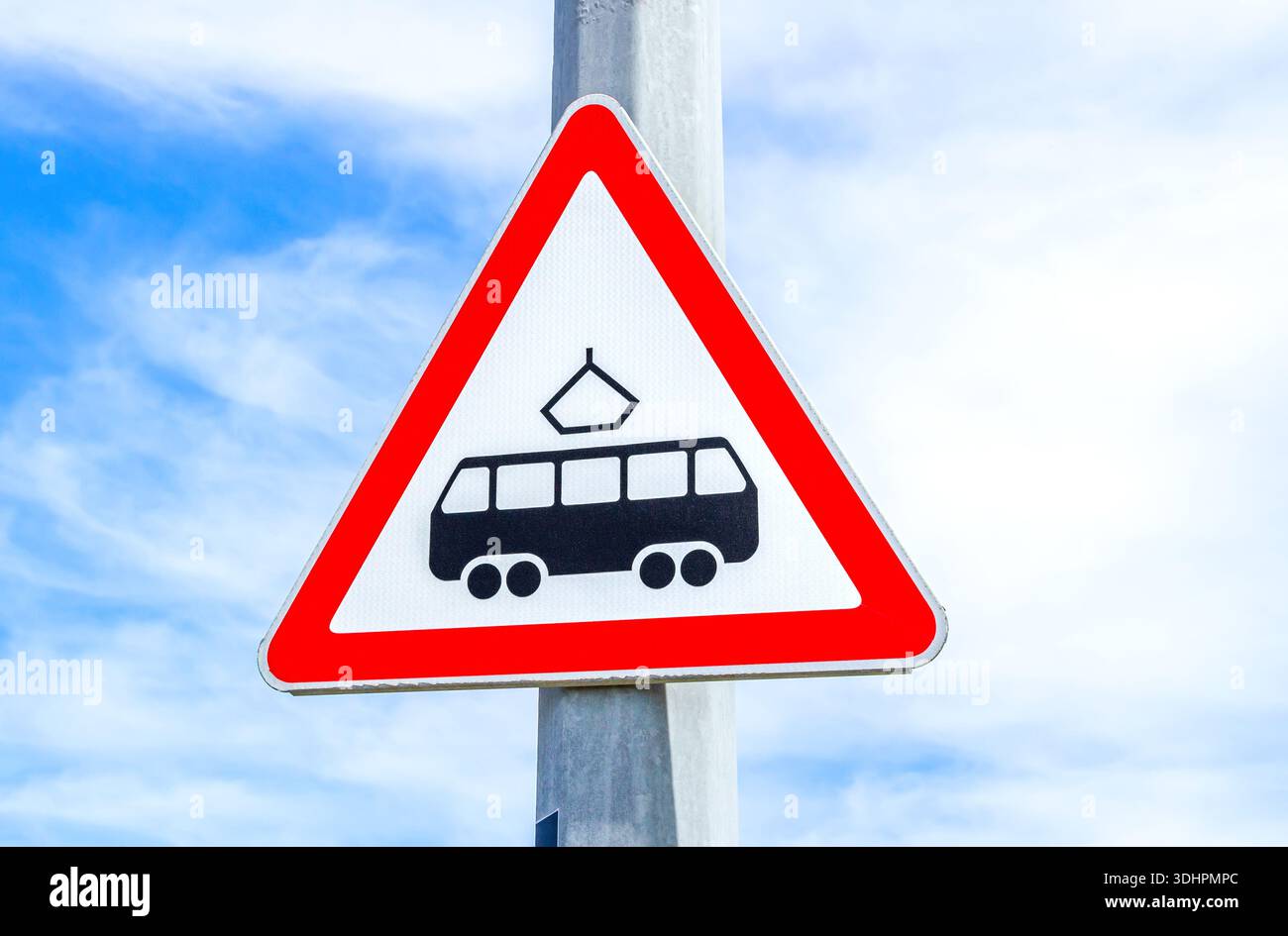 Sign showing that there is a tram line across the road. Road sign ...