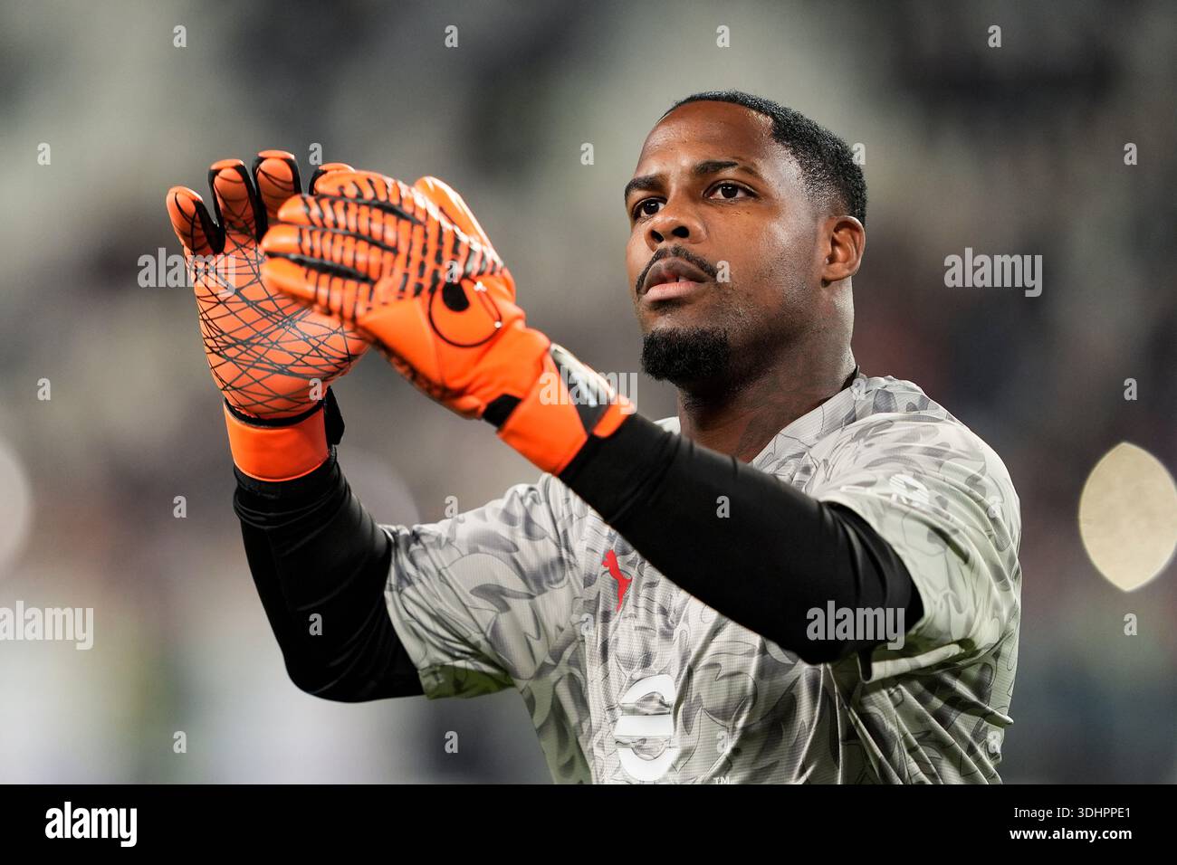 AC Milan's goalkeeper Mike Maignan before the Serie A soccer match ...