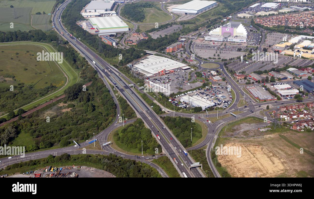 aerial view of junction 32 of the M62 motorway at Castleford Stock ...