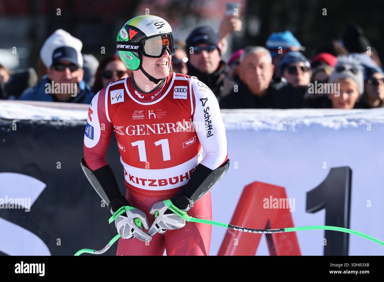 Austria's Raphael Haaser reacts at finish line during a men's World Cup ...