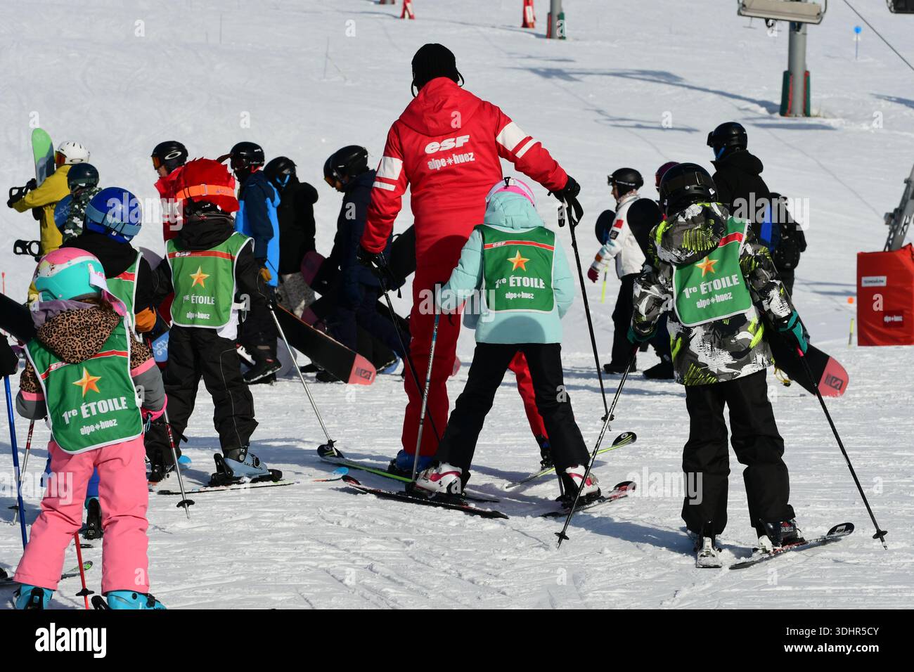 Children and ski instructor seen at the ESF ski school in the Alpe d ...