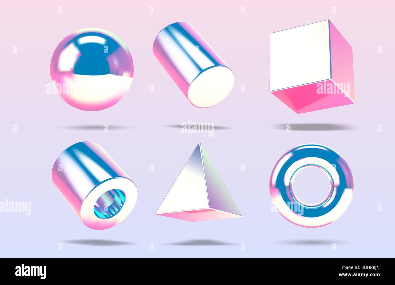 Collection of vaporwave 3D vector shapes with realistic chrome shine ...
