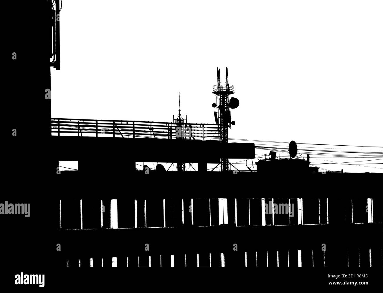Bold black and white stencil style urban apartment block silhouette ...