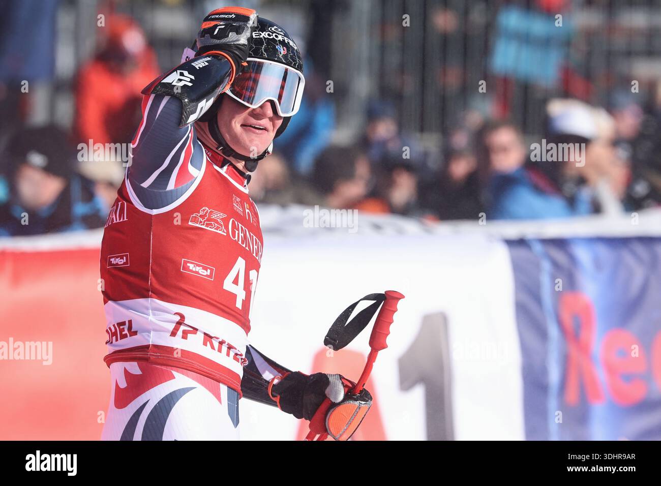 France's Alban Elezi Cannaferina reacts at finish line during a men's ...