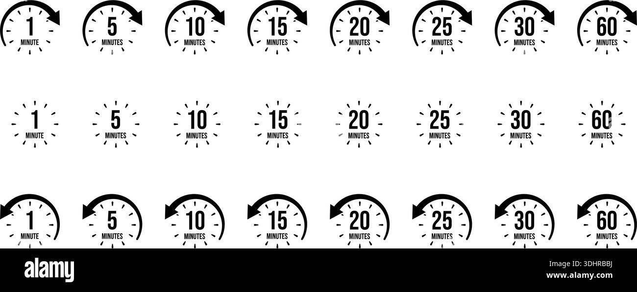 Minute Timer Icon Set for Countdown Intervals and Time Management ...