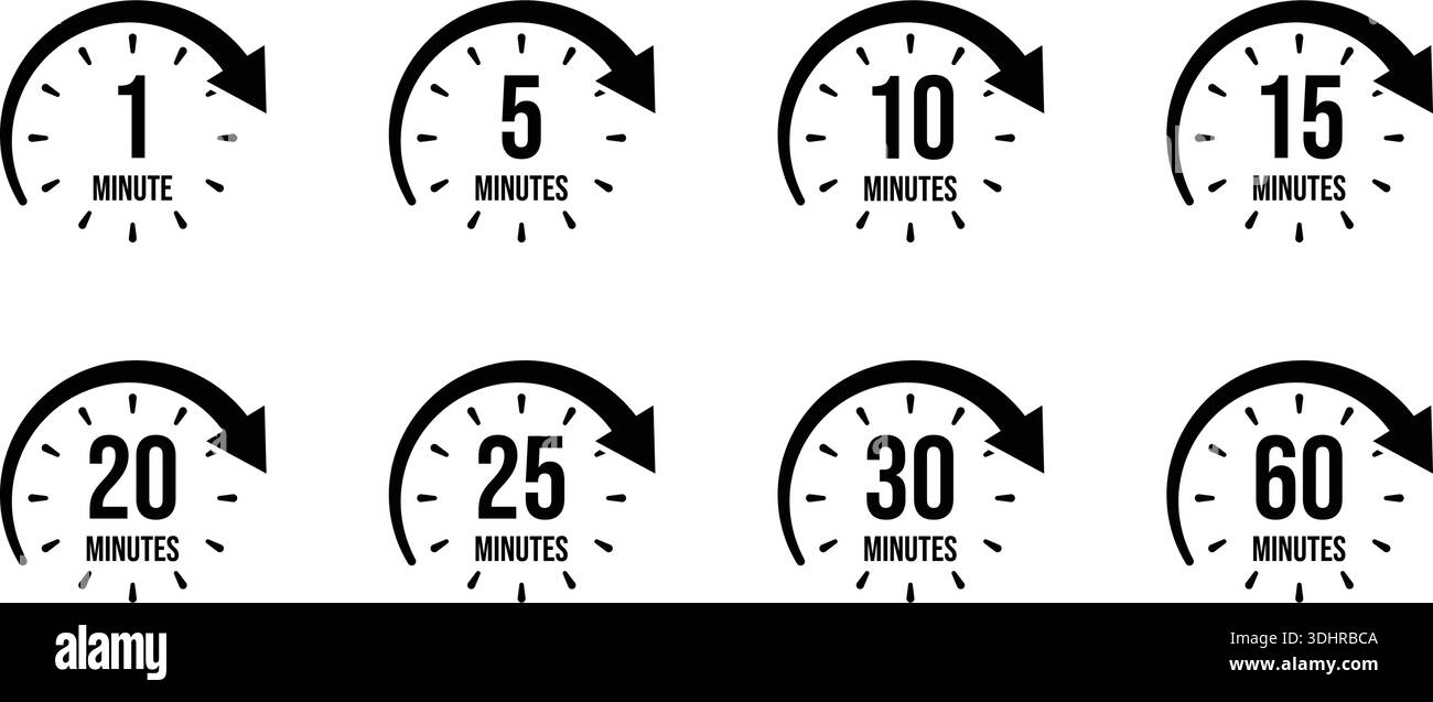 Countdown Timer Icon Set for Minutes Intervals and Time Management ...