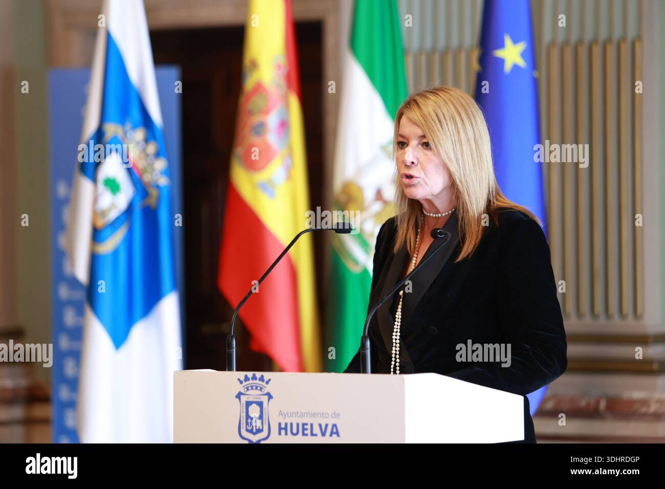 The Mayoress of Huelva, Pilar Miranda, takes part in the institutional ...