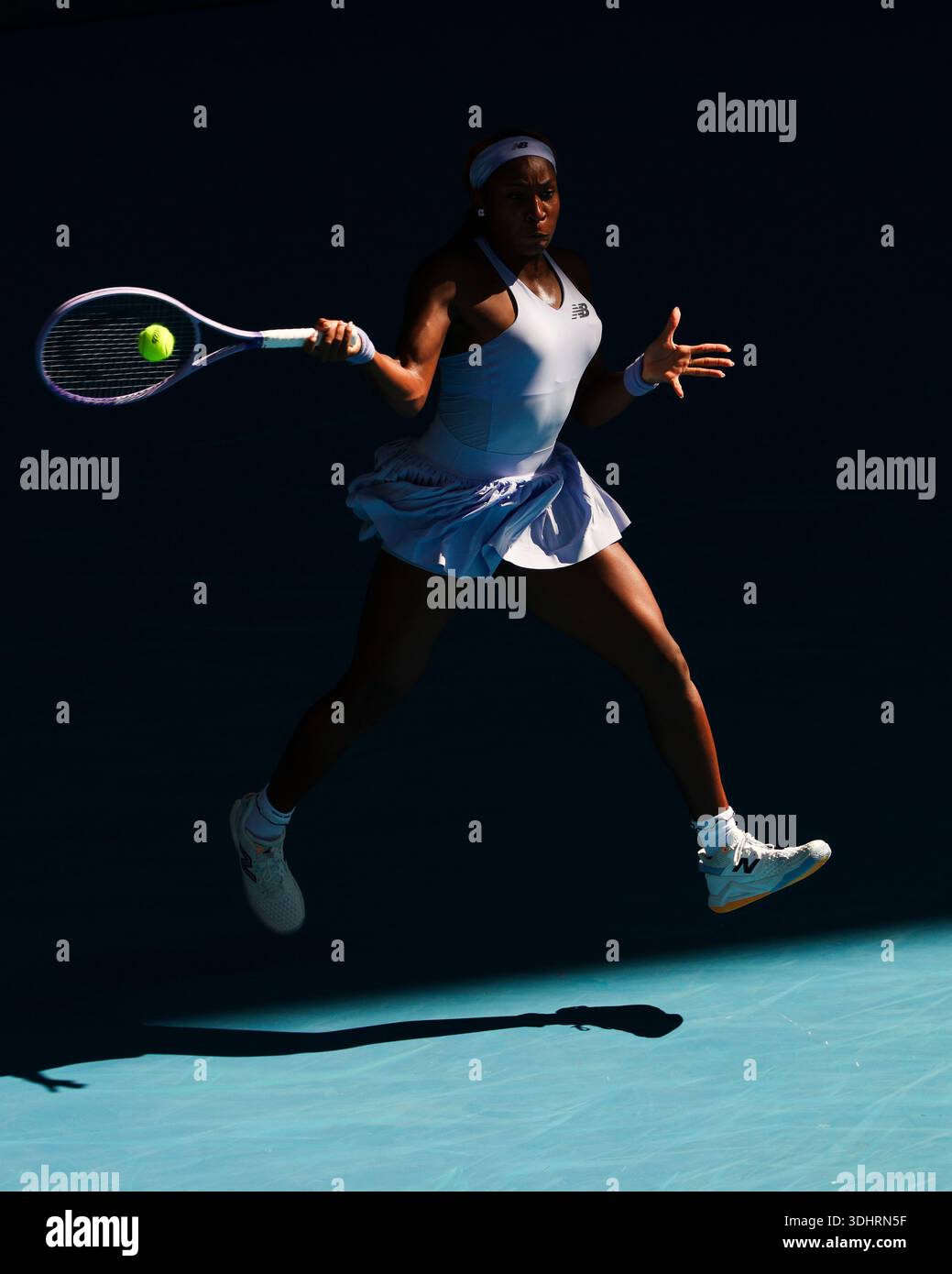Melbourne, Australia. 23rd Jan, 2026. Coco Gauff (USA) is in action at ...