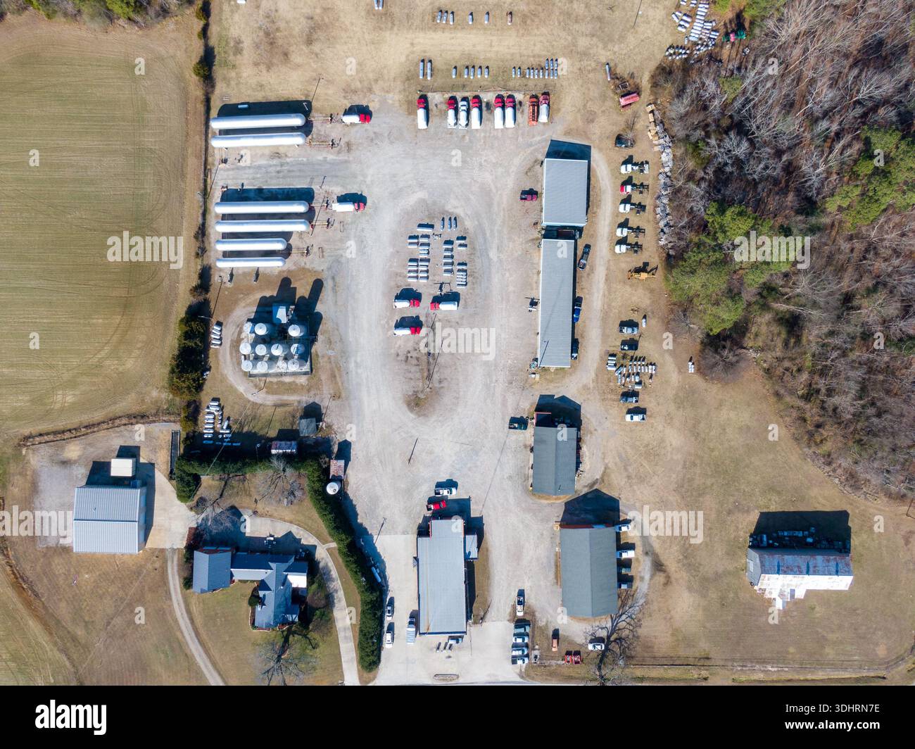 Aerial Bird's-Eye Drone View of an Industrial Propane Distribution and ...