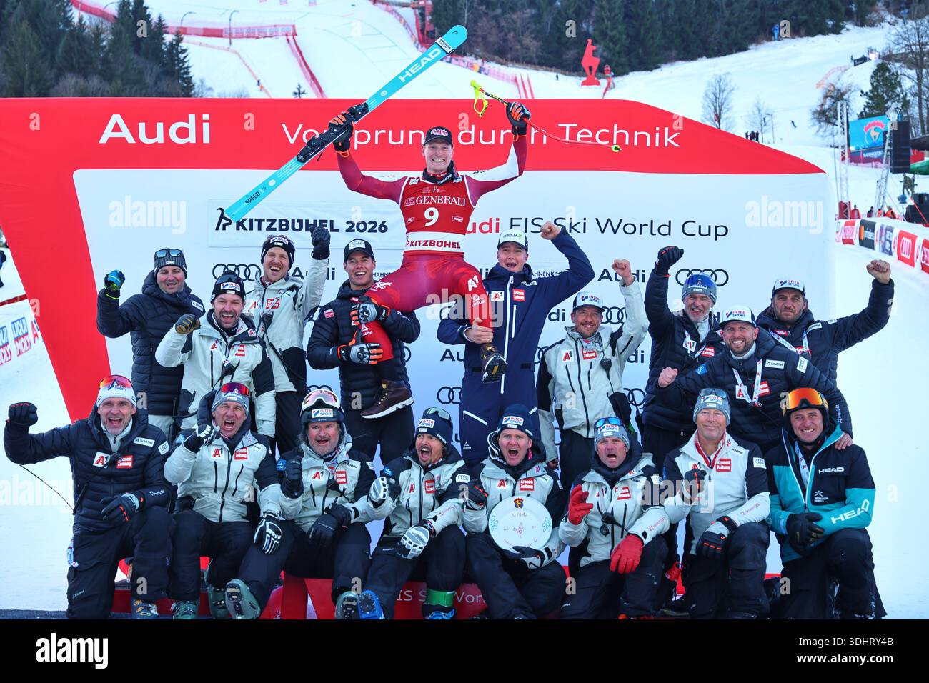 Austria's Stefan Babinsky celebrates with Team Austria after finishing ...